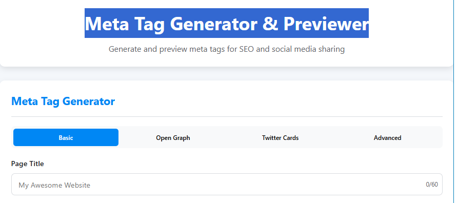 Meta Tag Generator & Previewer – Create SEO Meta Tags Instantly