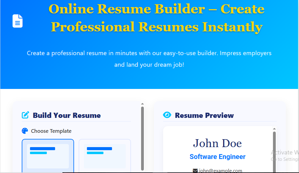 Online Resume Builder | Free CV Maker – ToolsSpark 2025
