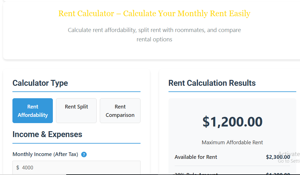 Rent Calculator – How Much Rent Can I Afford? 2025